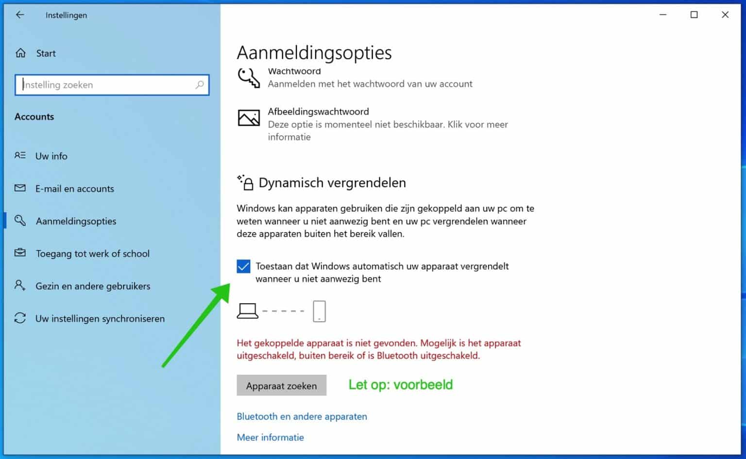 Dynamisch vergrendelen inschakelen in Windows 10 - PC Tips
