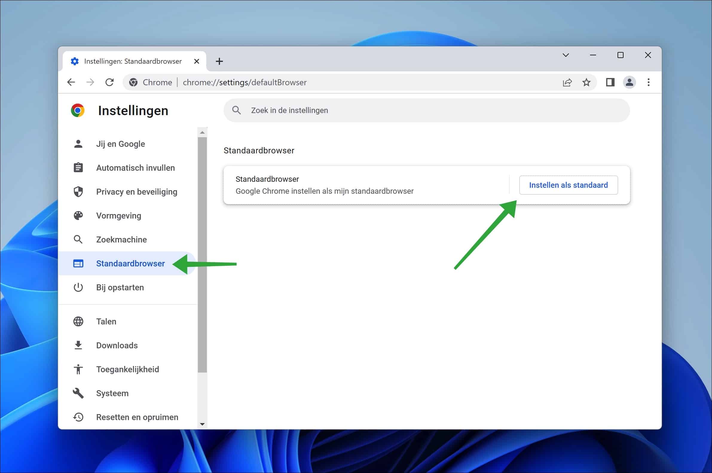 Google Chrome, Firefox of Edge instellen als standaardbrowser
