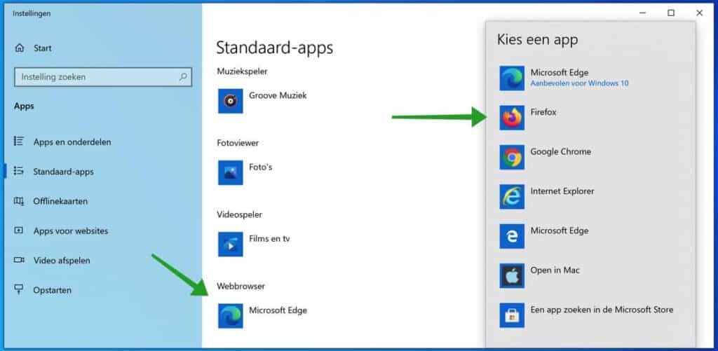 Chrome, Firefox of MS Edge instellen als standaard browser
