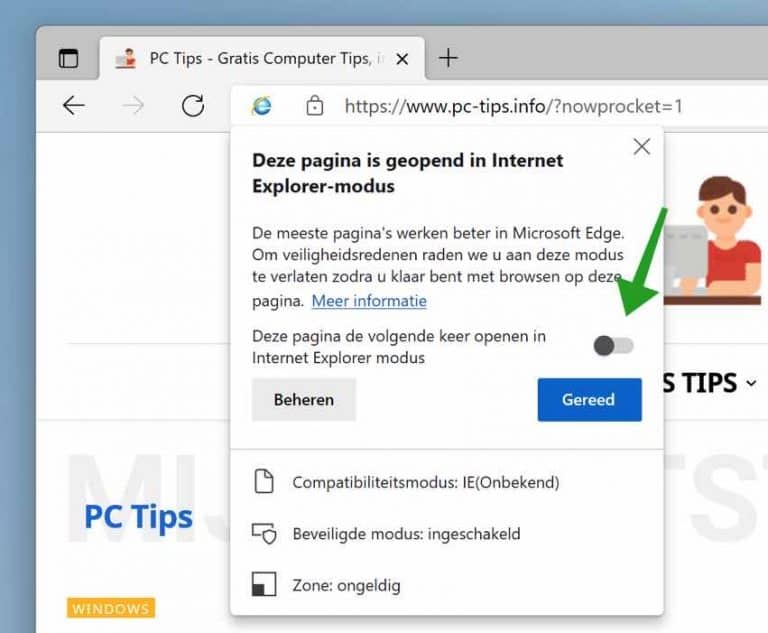 Internet Explorer modus in Microsoft Edge in Windows 11