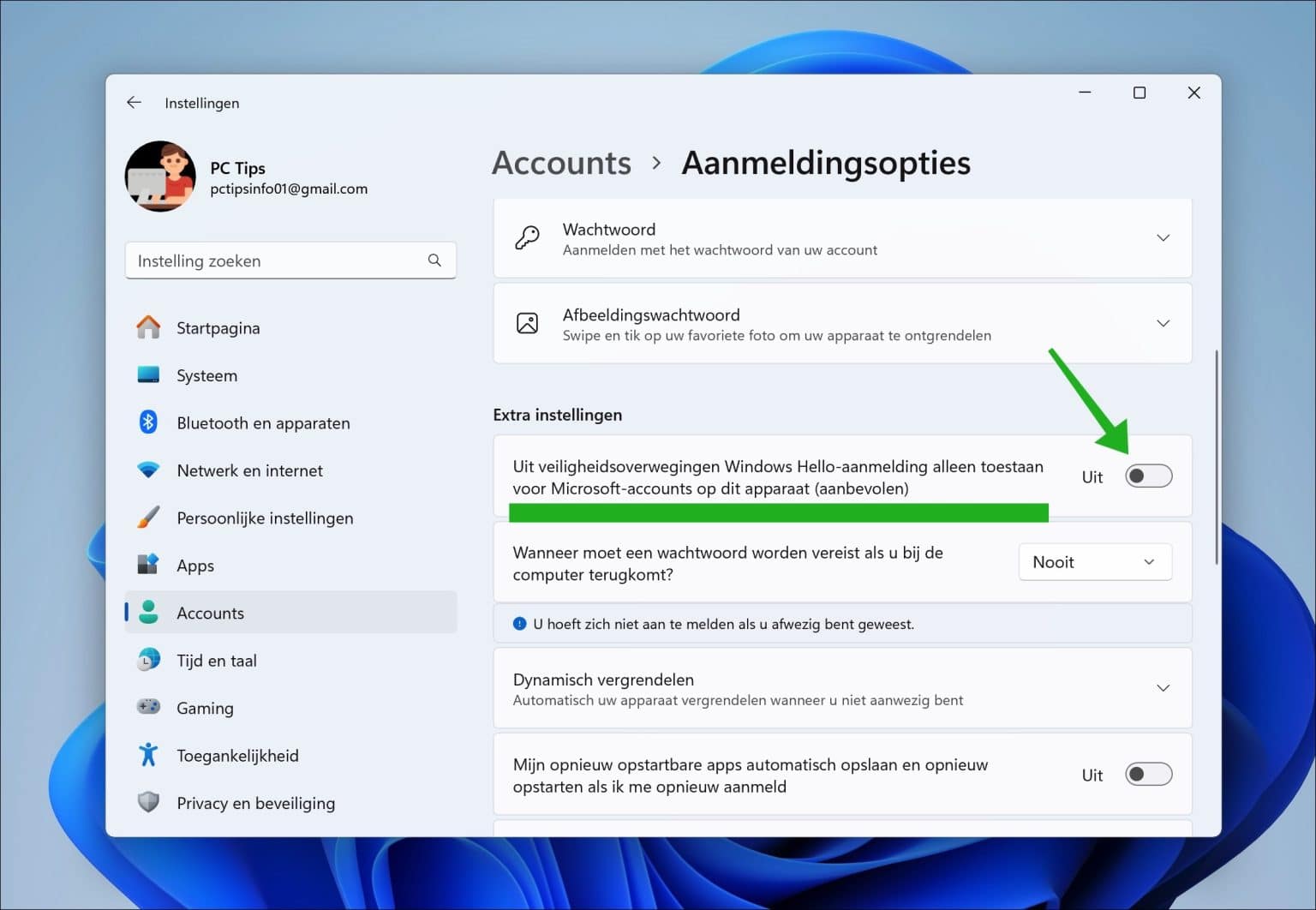 Automatisch inloggen zonder wachtwoord in Windows 11 of 10