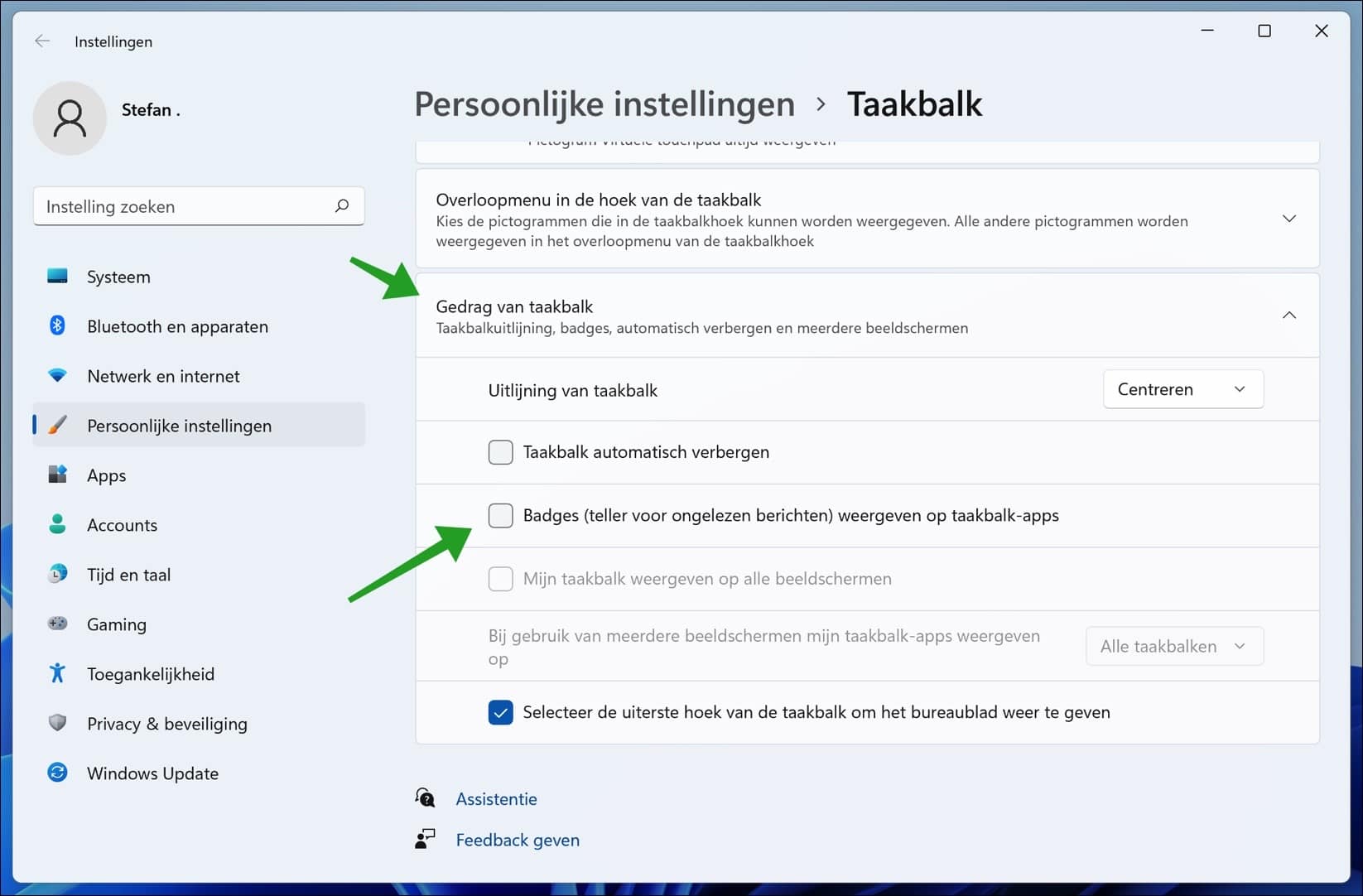 Badges (ongelezen berichten) uitschakelen in Windows 11