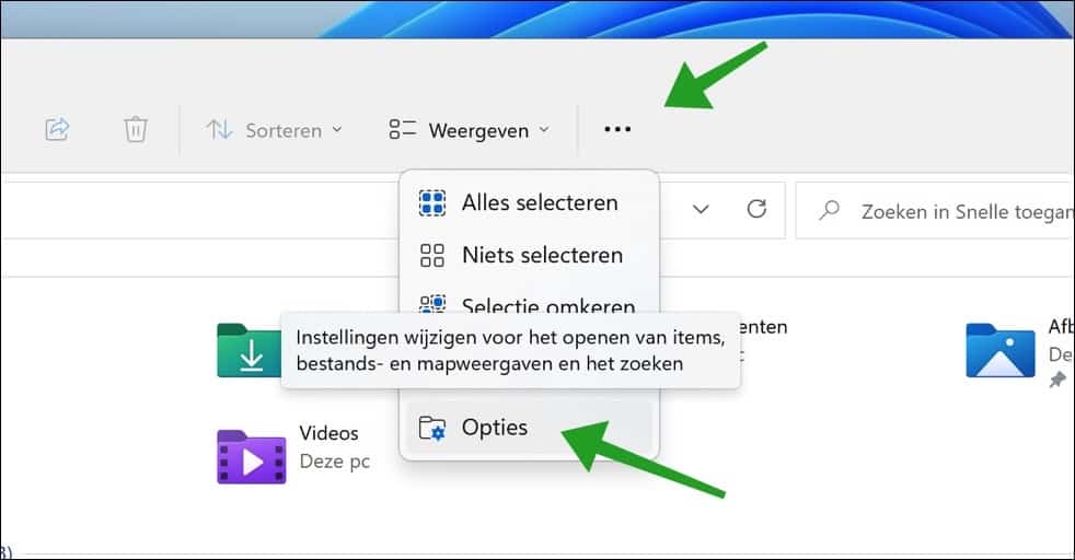 Windows verkenner mapweergave herstellen in Windows 11