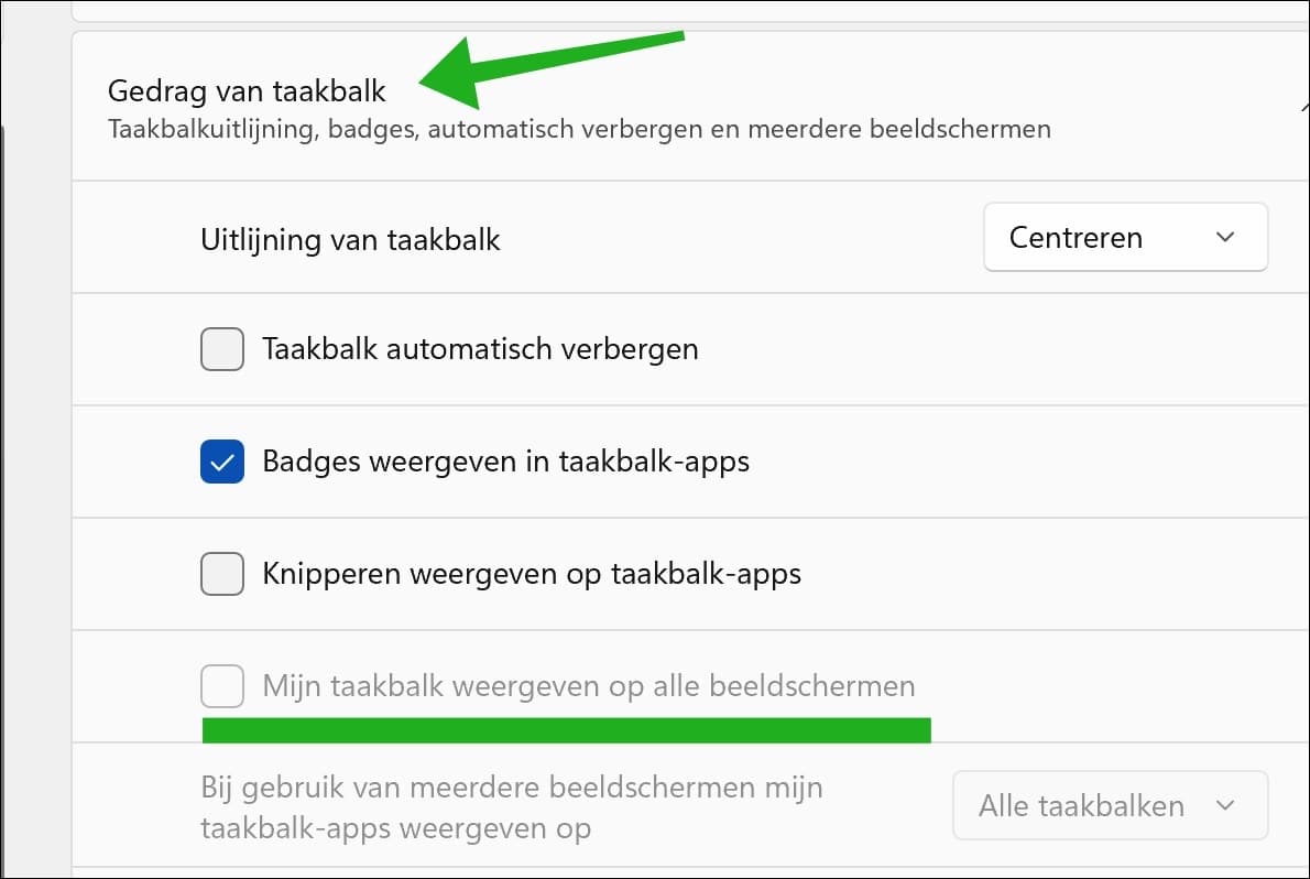 Taakbalk weergeven op alle beeldschermen in Windows 11