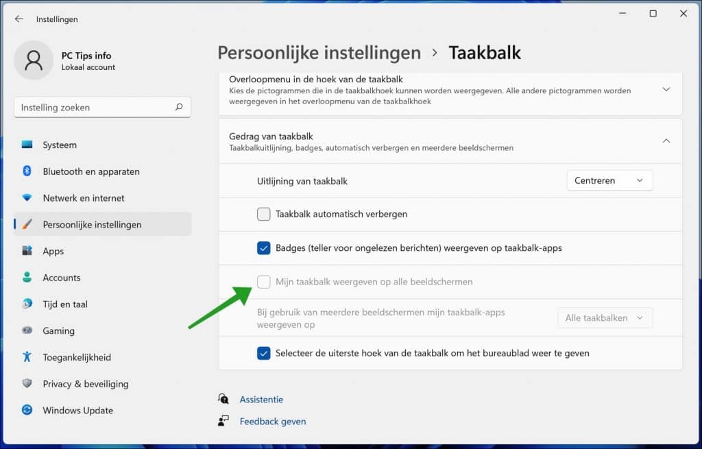 Taakbalk weergeven op alle beeldschermen in Windows 11