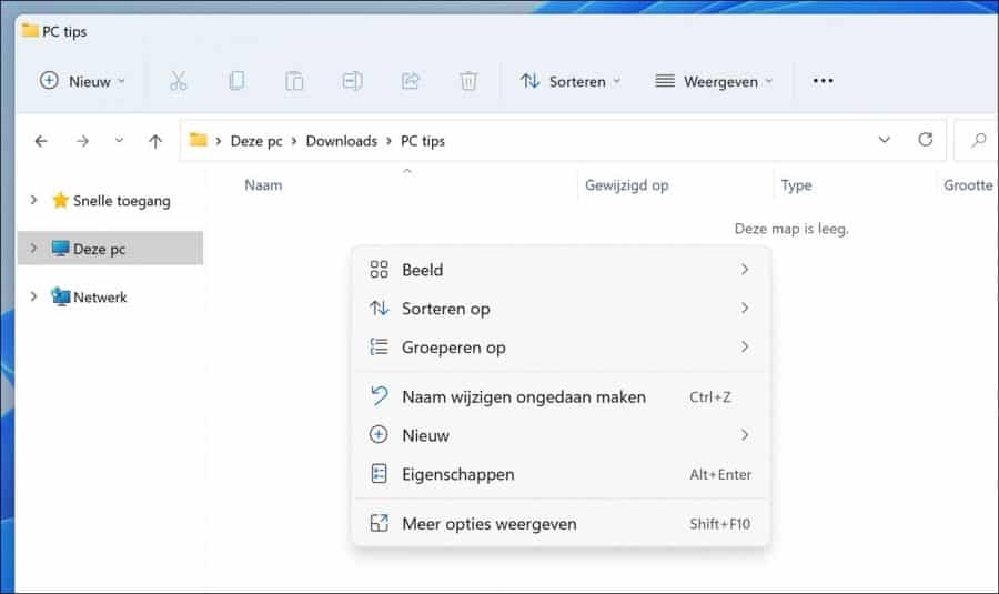 Rechtermuisknop menu terugzetten in Windows 11
