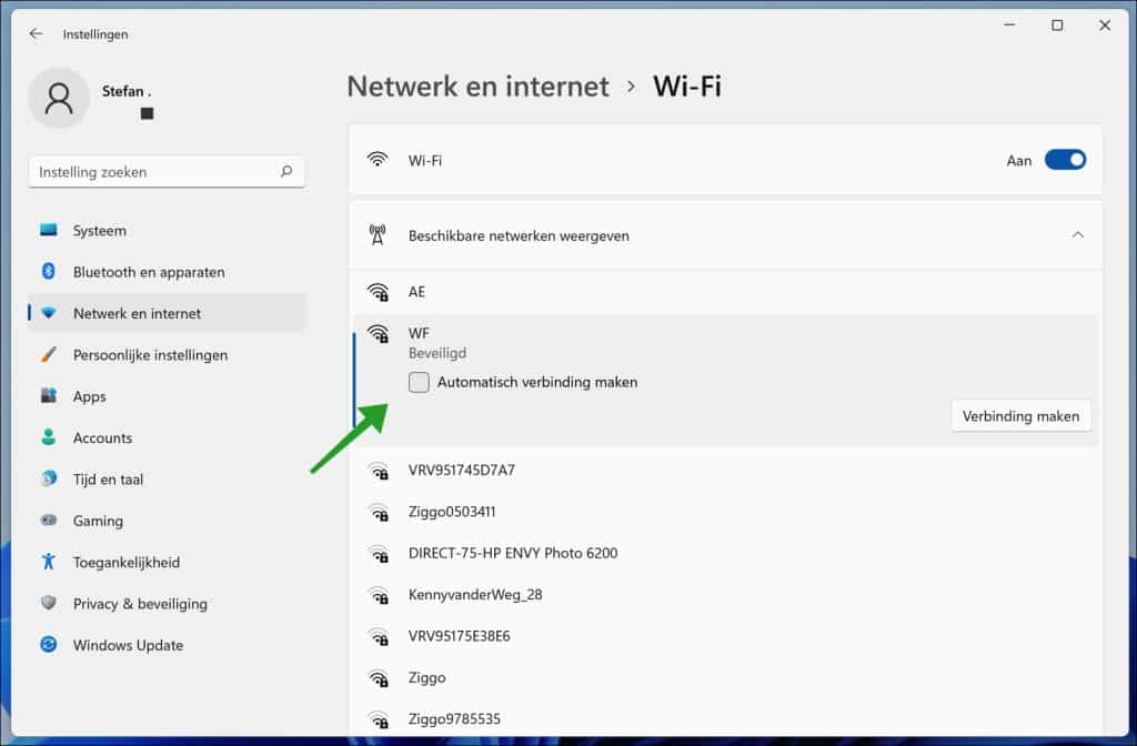 Wifi automatisch verbinden uitschakelen in Windows 11