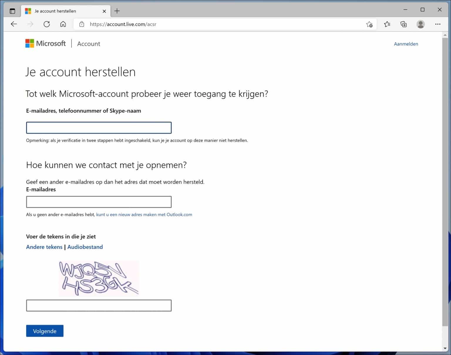 Wachtwoord opnieuw instellen of Microsoft account herstellen
