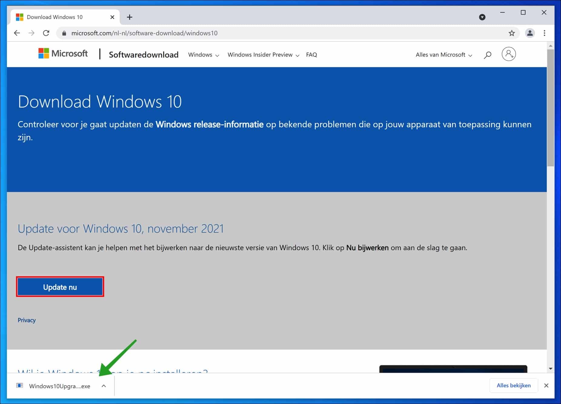 Windows 10 update 21H2 (November 2021) handmatig installeren