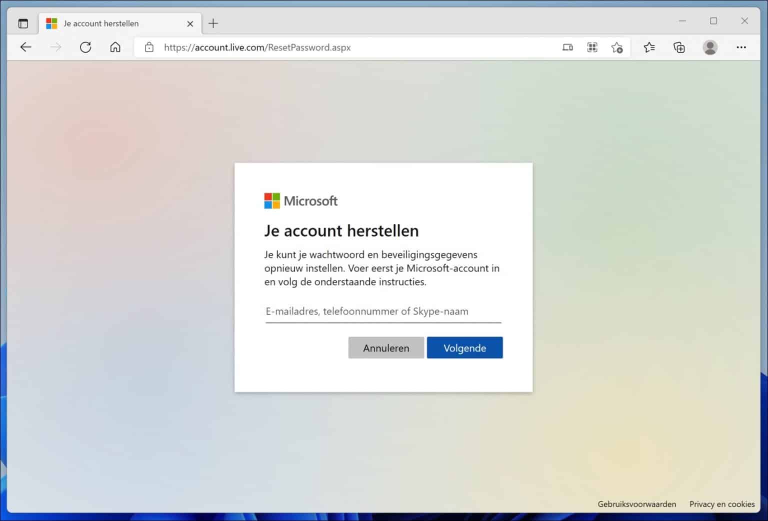 Wachtwoord opnieuw instellen of Microsoft account herstellen