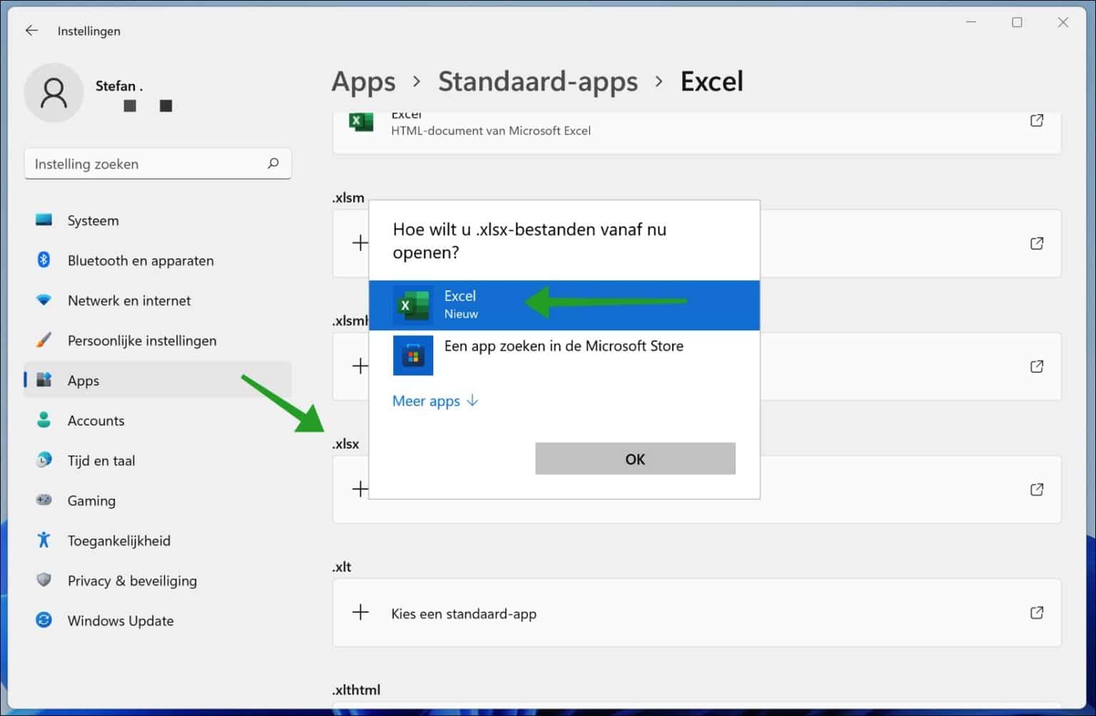 Office Word of Excel als standaard instellen in Windows 11