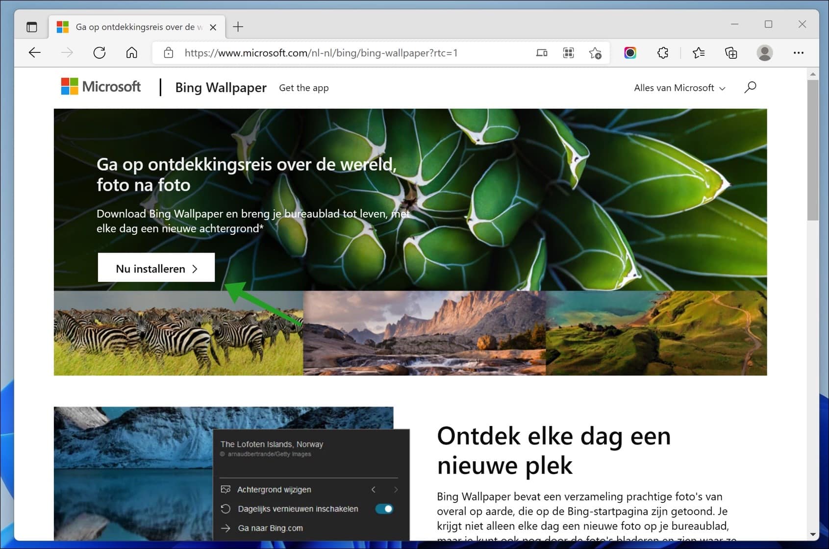 Bing achtergrond instellen in Windows 11 of 10 (Wallpapers)
