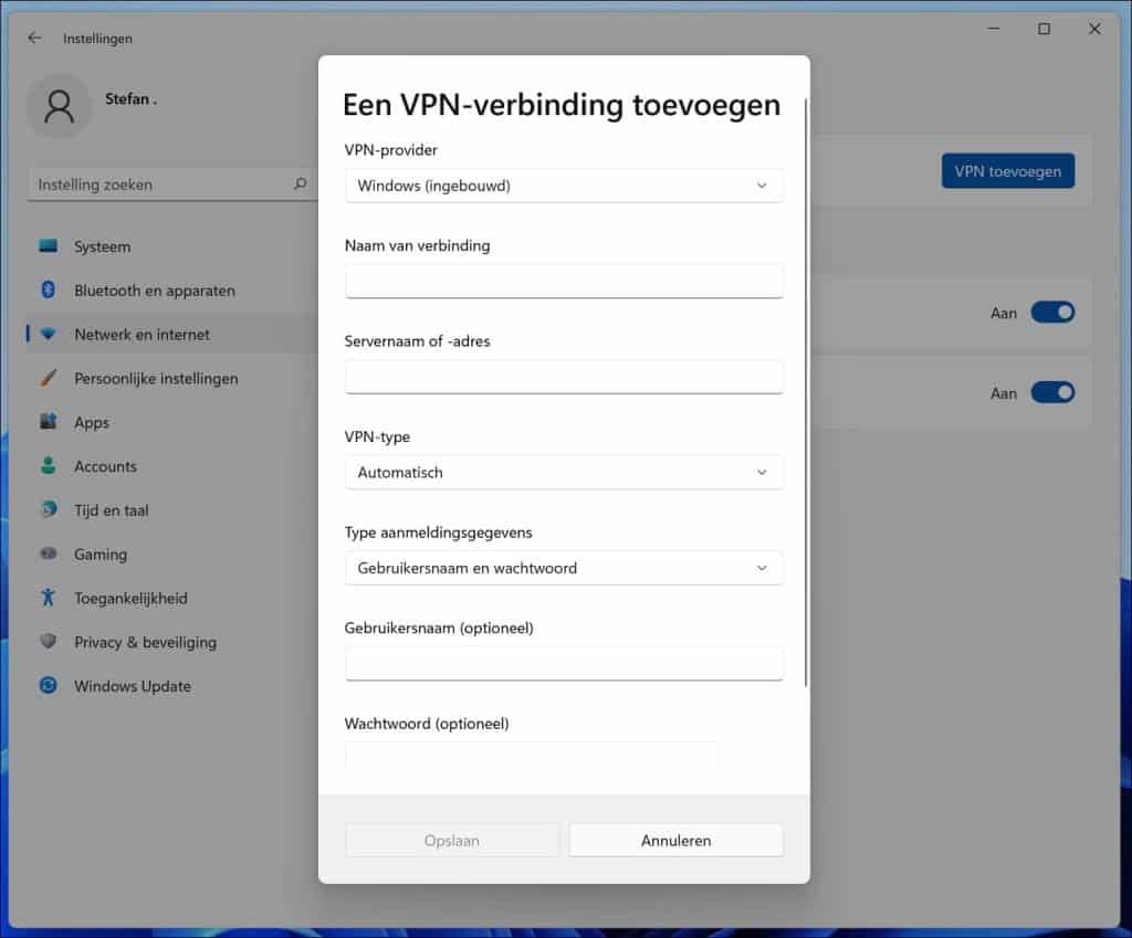 Handmatig een VPN verbinding aanmaken in Windows 11