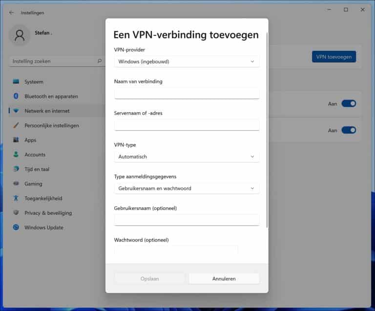 Handmatig een VPN verbinding aanmaken in Windows 11