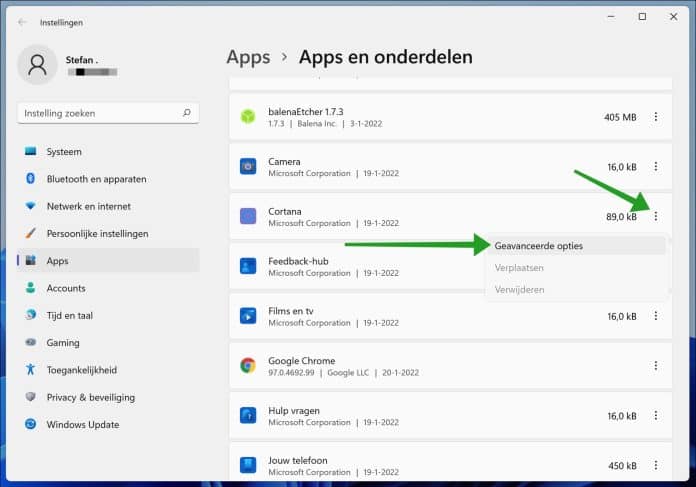 Apps repareren of resetten in Windows 11 of Windows 10