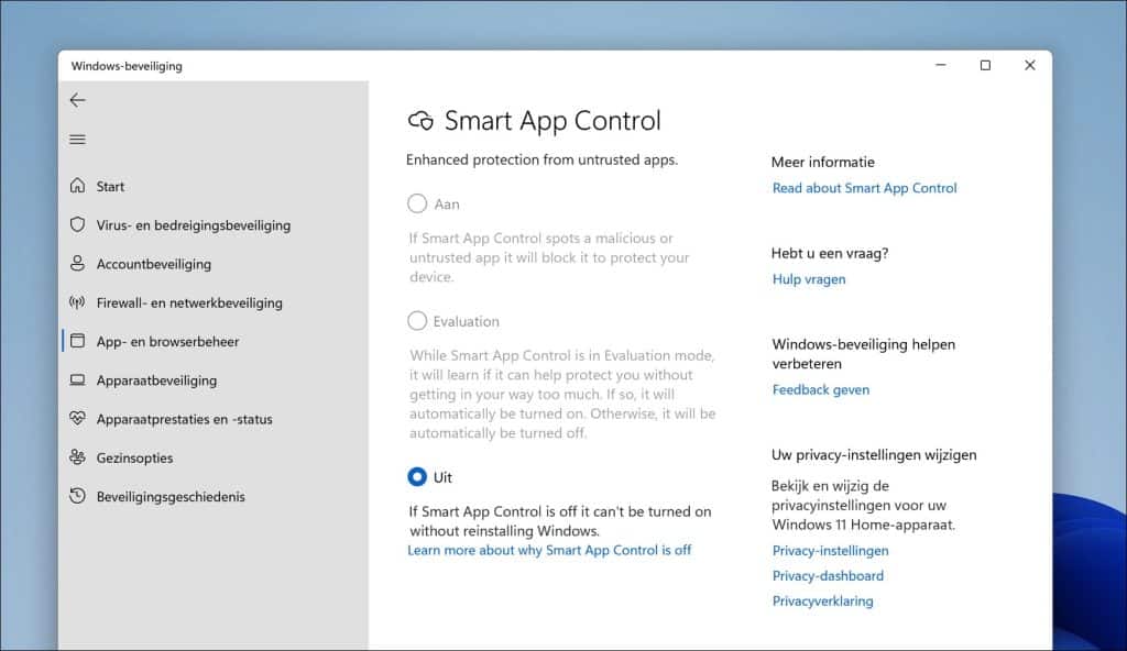 Smart App Control inschakelen of uitschakelen in Windows 11