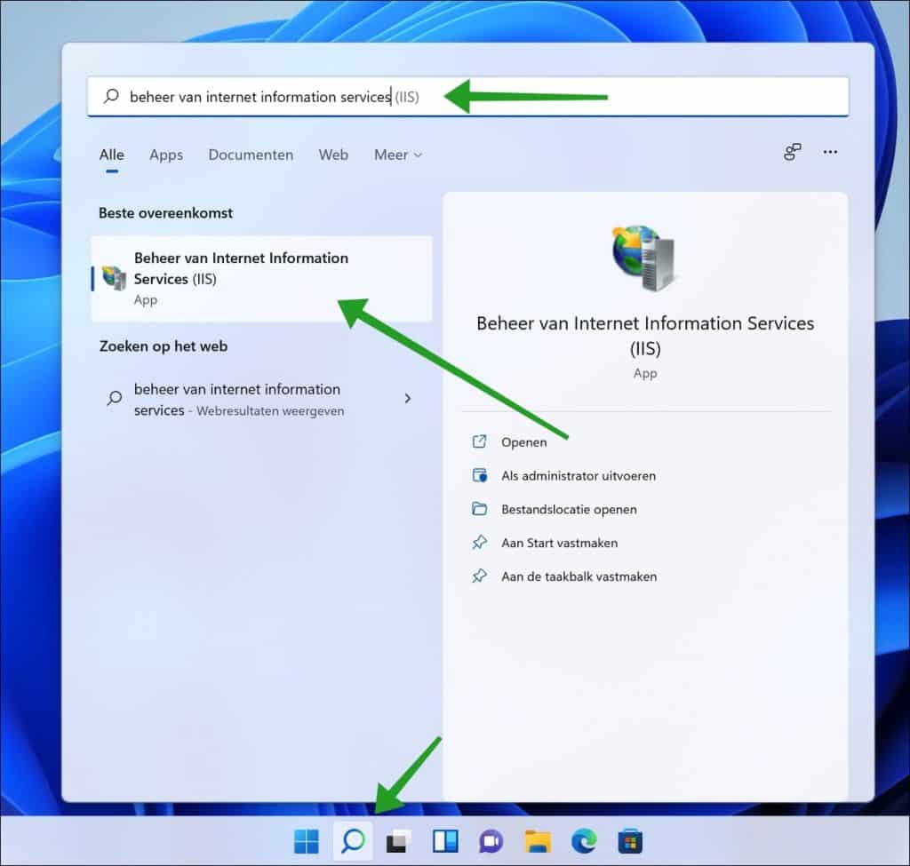 Microsoft IIS webserver installeren in Windows 11 of Windows 10