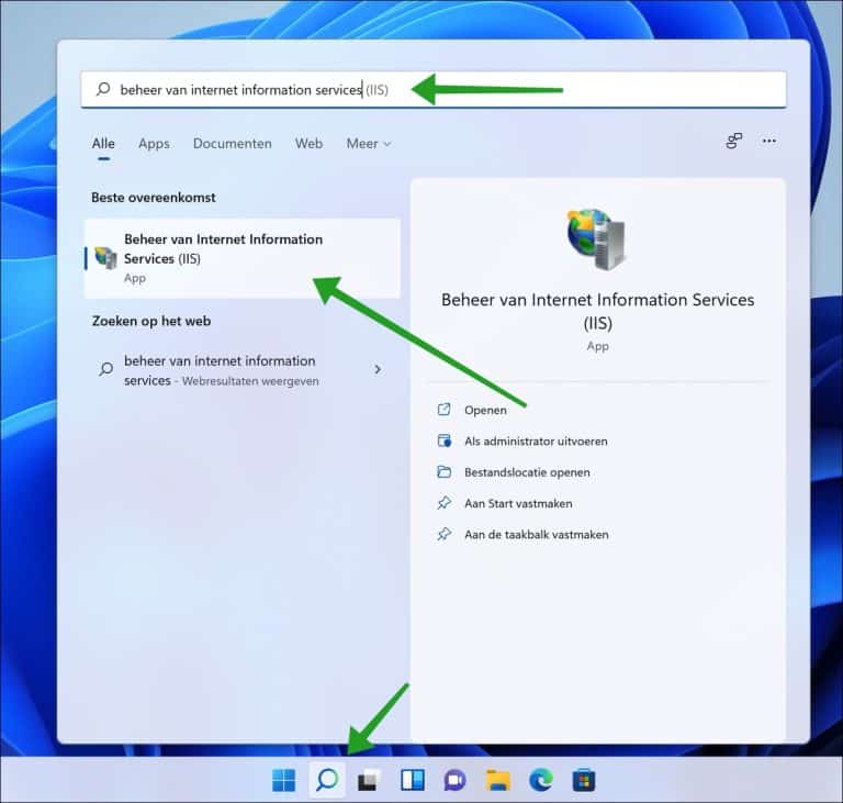 Microsoft IIS webserver installeren in Windows 11 of Windows 10