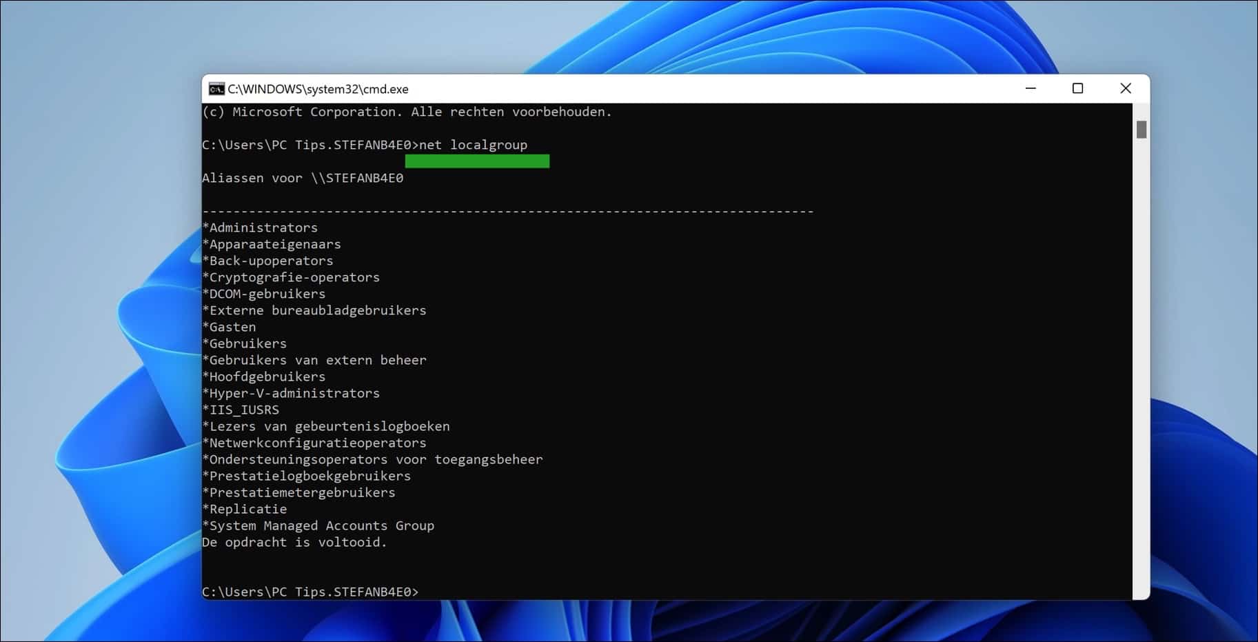 Gebruiker toevoegen aan groep in Windows 11 of Windows 10