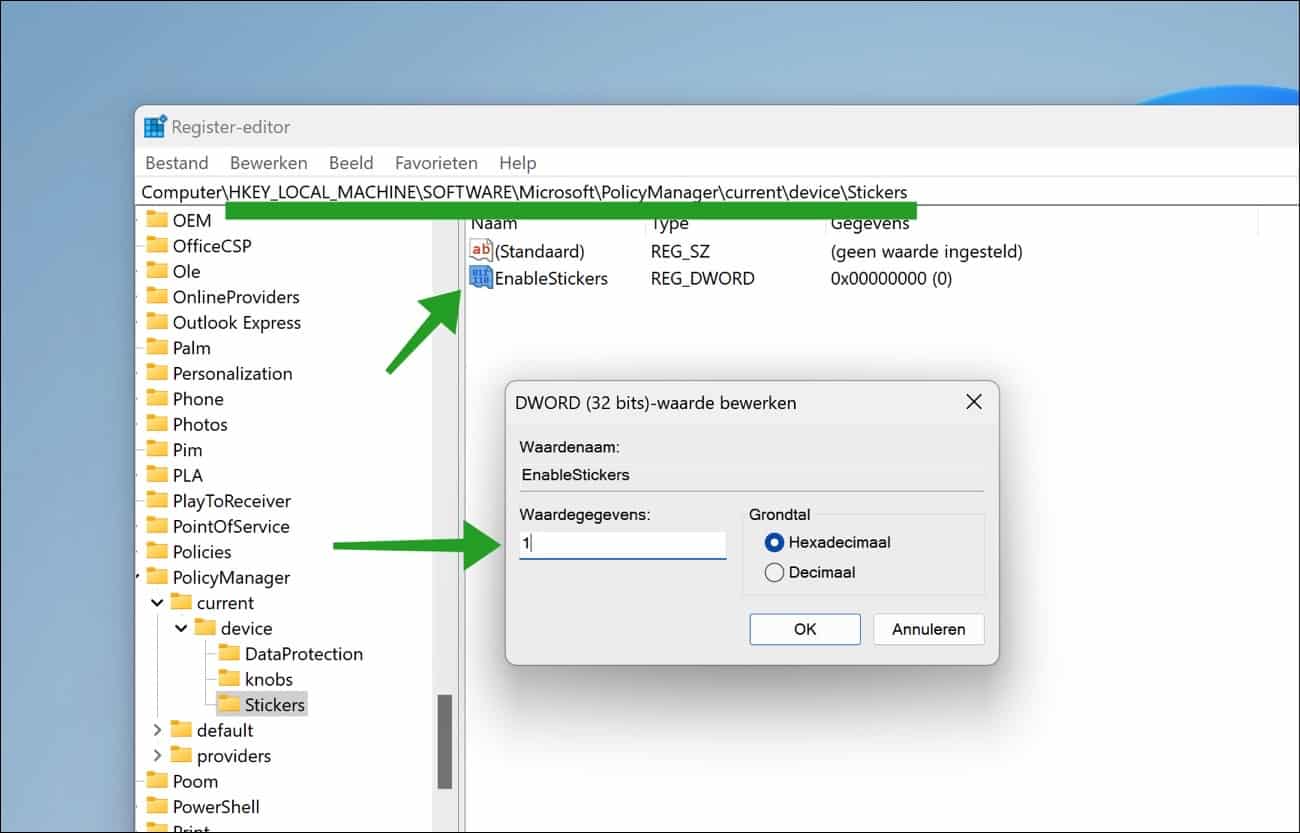 Stickers toevoegen in Windows 11 desktop of bureaublad