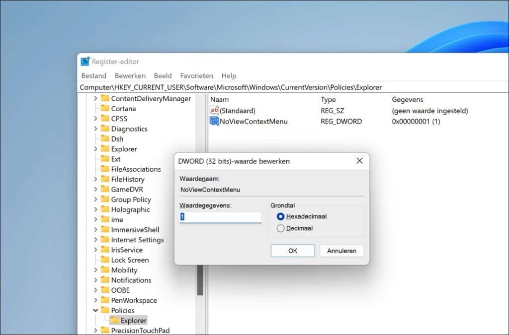 Rechtermuis klik menu blokkeren in Windows 11 of Windows 10