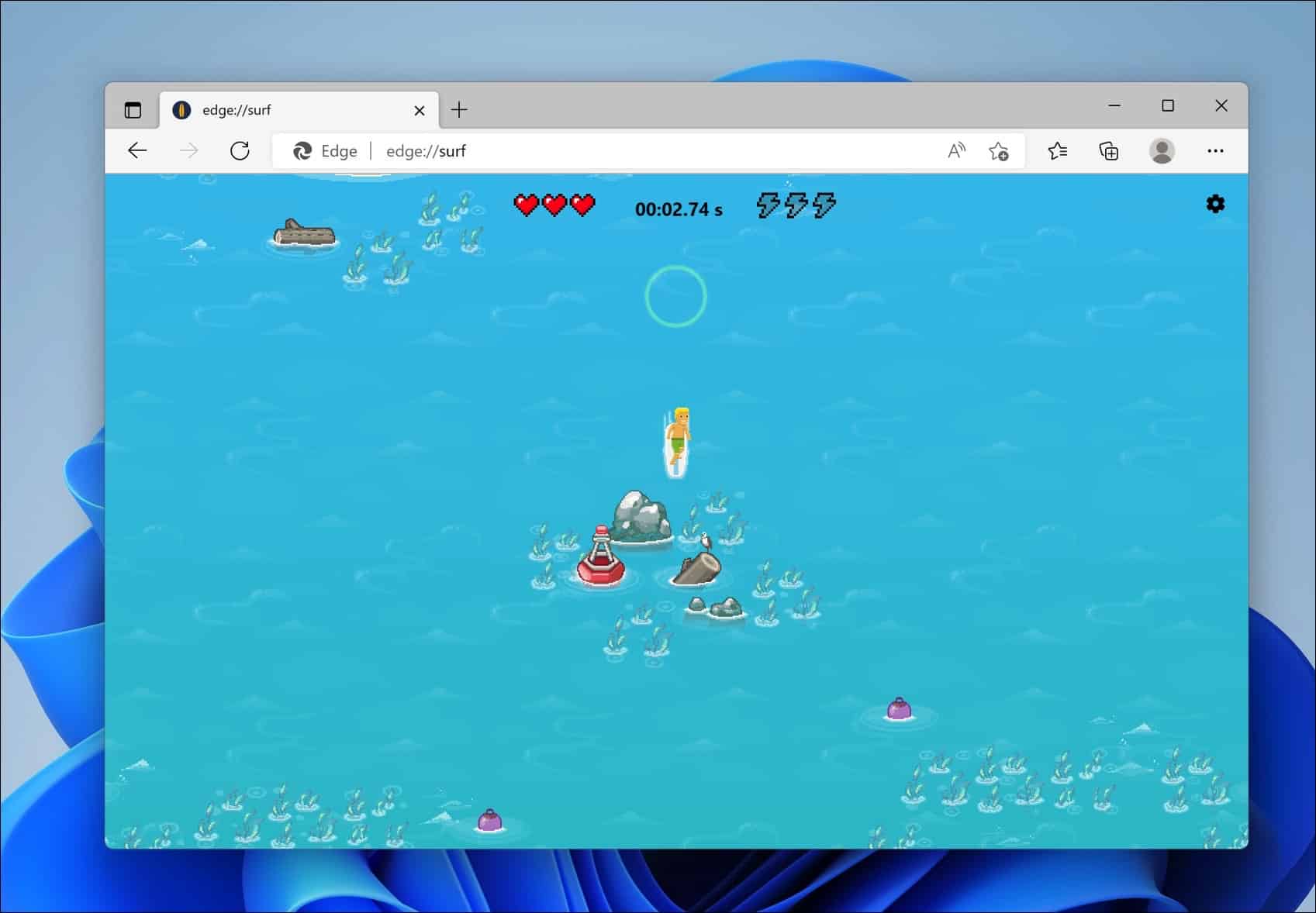 Speel het Surf spel in de Microsoft Edge browser (Easter egg)