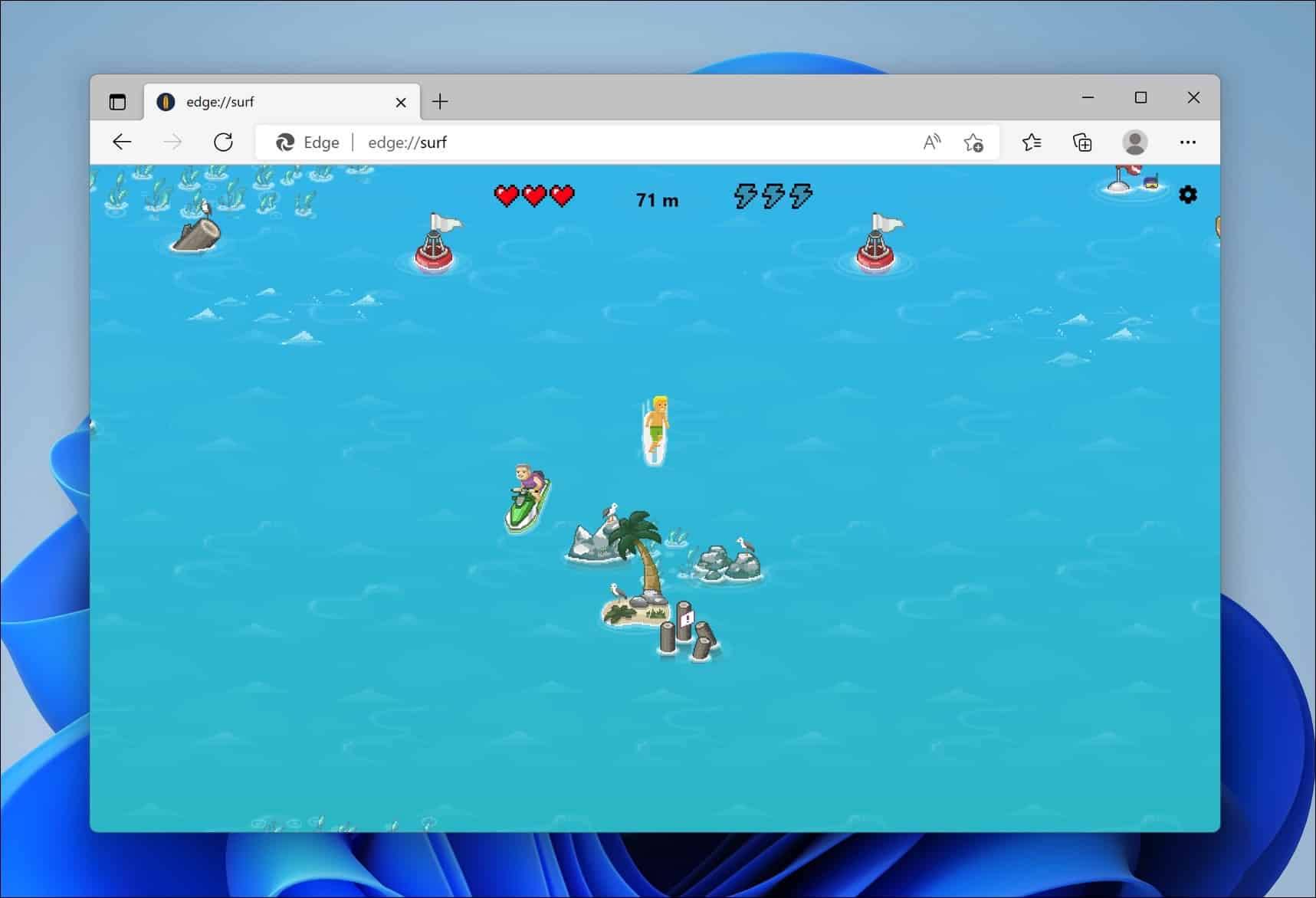 Speel het Surf spel in de Microsoft Edge browser (Easter egg)