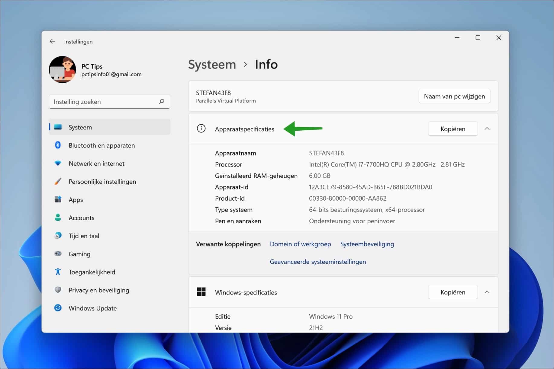 Computer specificaties bekijken in Windows 11 of Windows 10