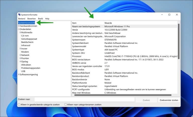 Computer specificaties bekijken in Windows 11 of Windows 10