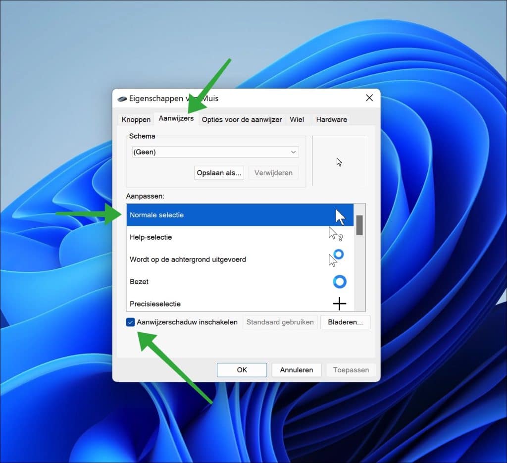Schaduw inschakelen voor muis cursor in Windows 11