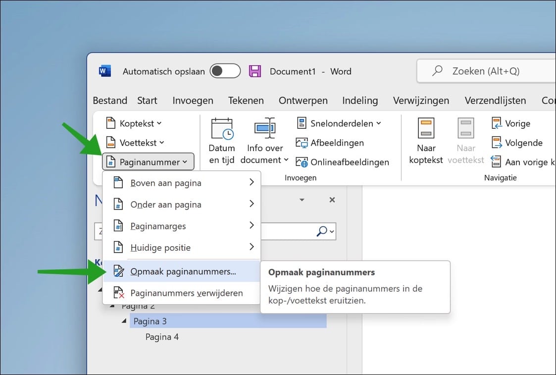 Paginanummering starten vanaf specifieke pagina in Word