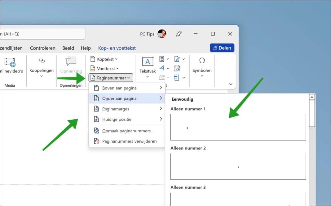 Paginanummering starten vanaf specifieke pagina in Word