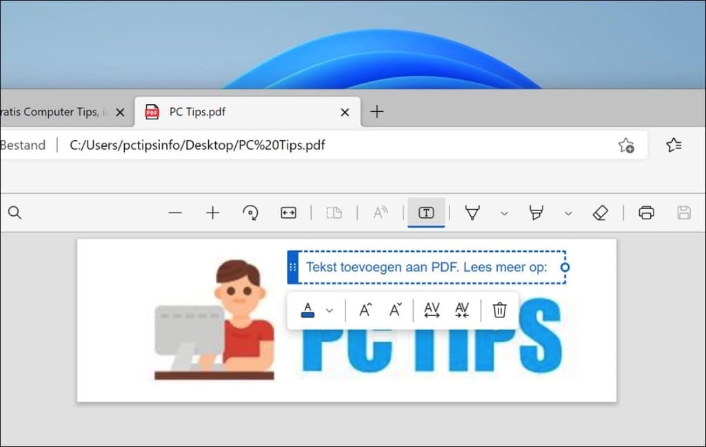 Tekst toevoegen aan PDF bestand met Microsoft Edge (Gratis)