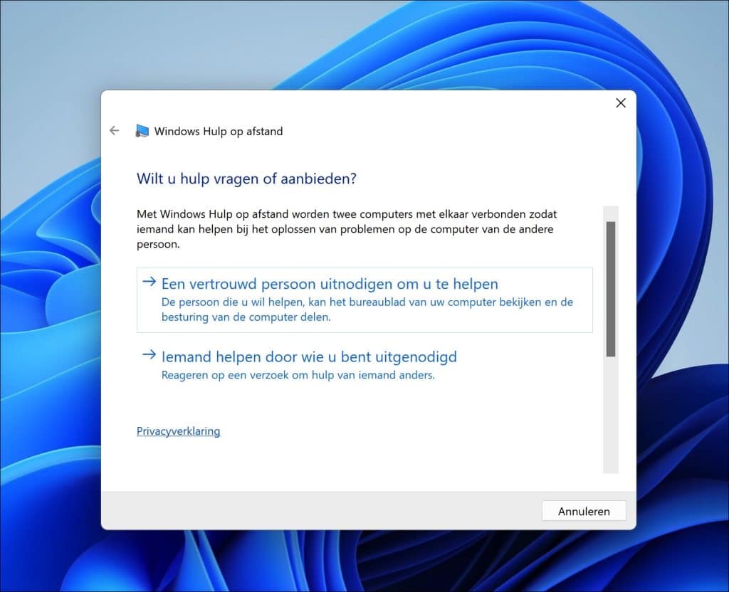Hulp op afstand gebruiken in Windows 11