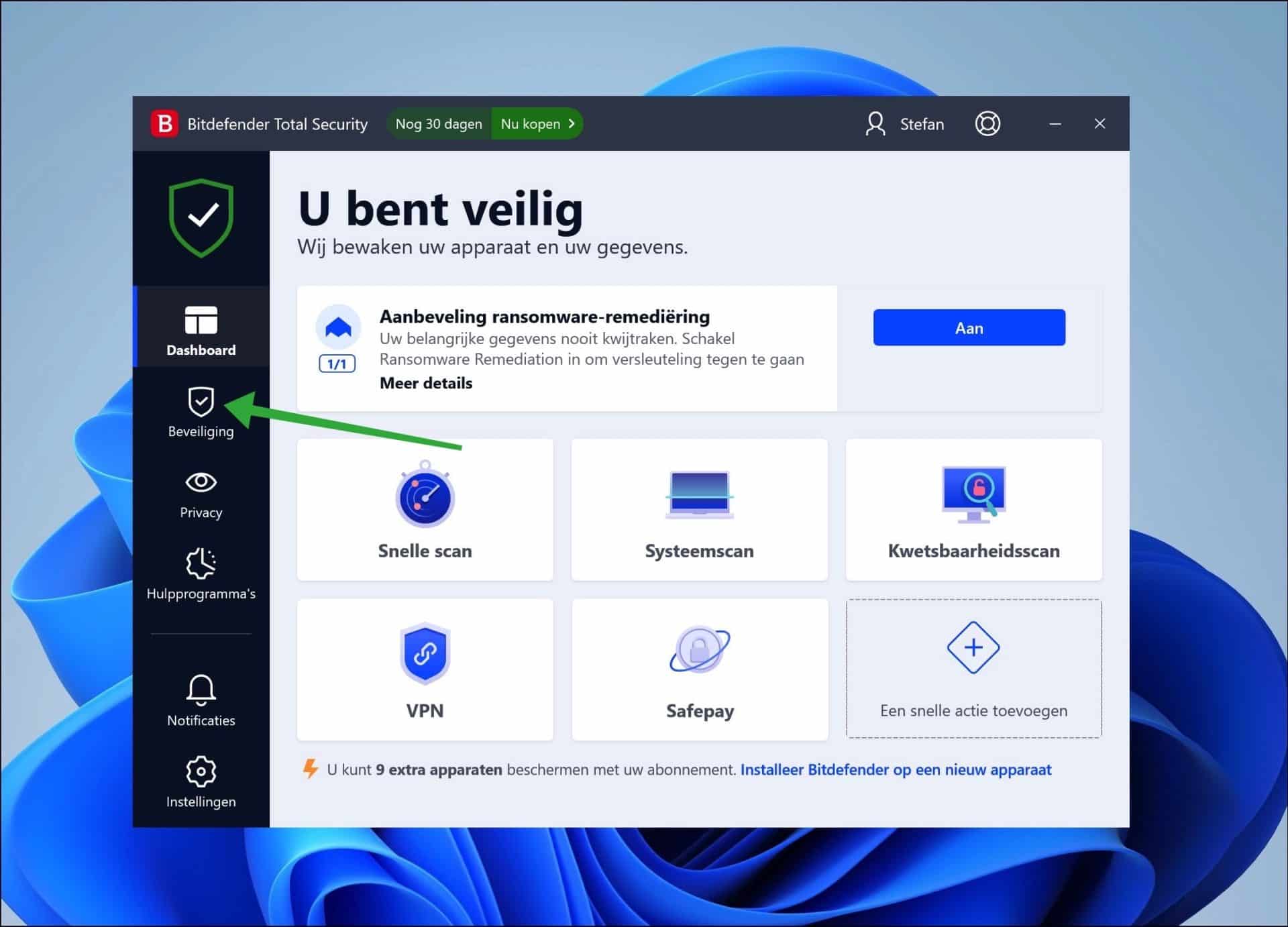 Bitdefender antivirus tijdelijk uitschakelen in Windows 11
