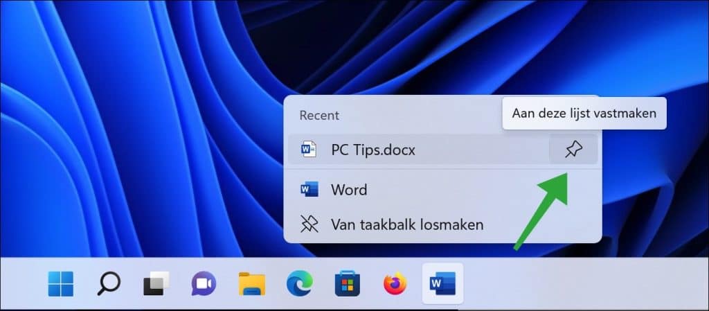 Word, Excel of PowerPoint snelkoppeling aanmaken in taakbalk
