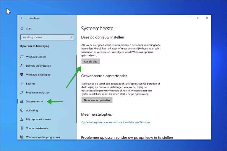 Windows 10 terugzetten naar fabrieksinstellingen