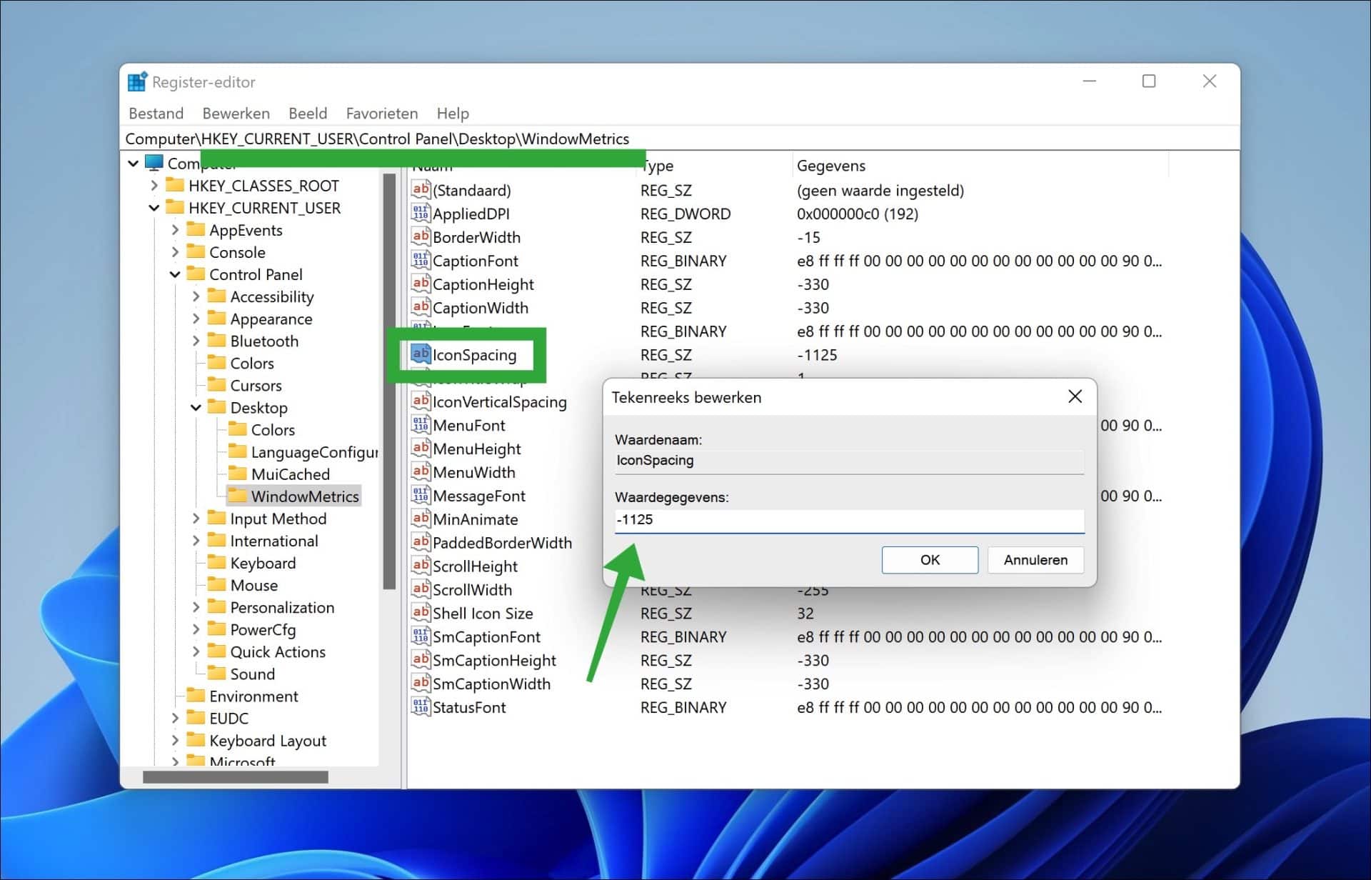 Afstand tussen bureaubladpictogrammen wijzigen in Windows 11