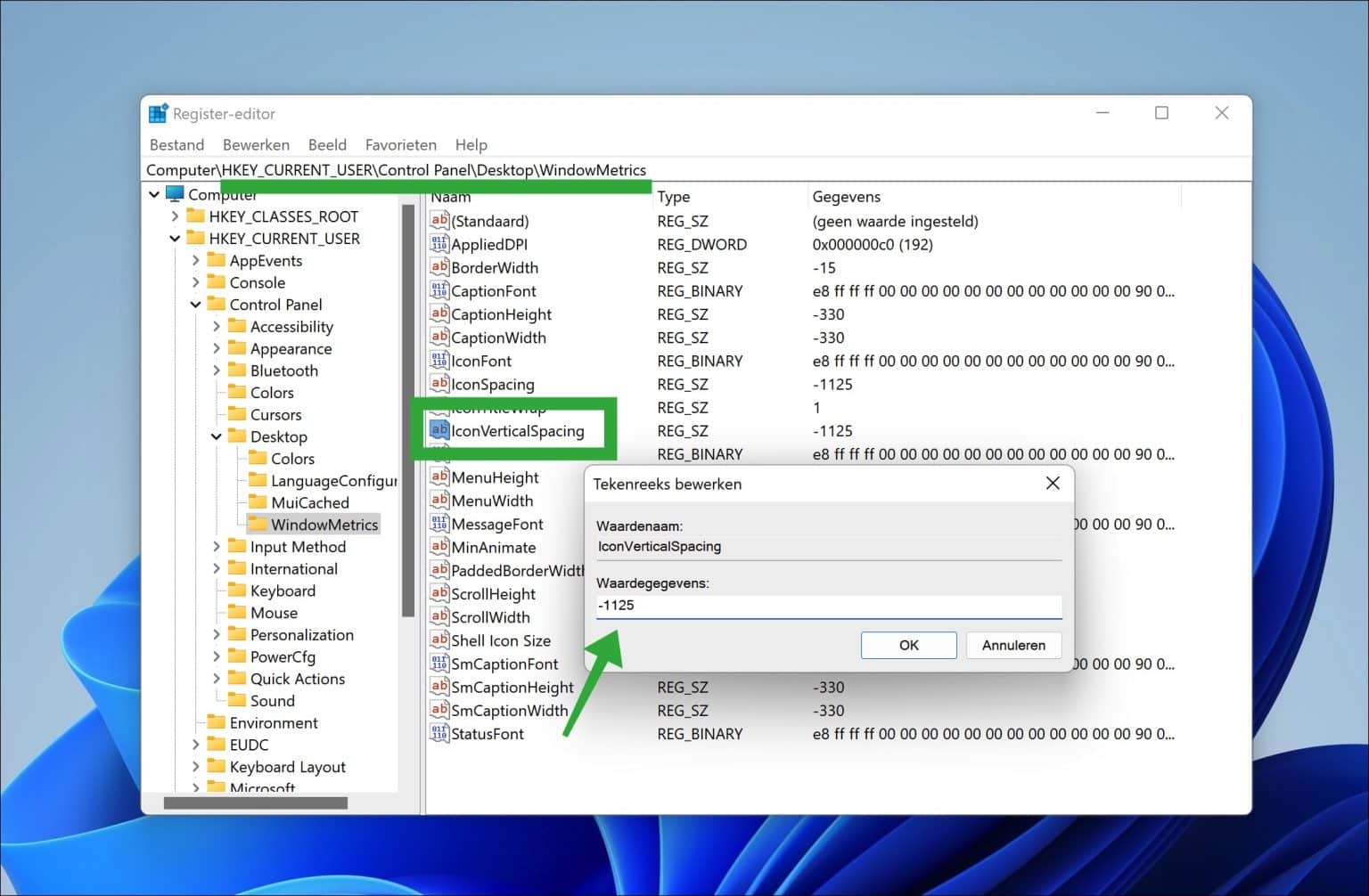 Afstand tussen bureaubladpictogrammen wijzigen in Windows 11