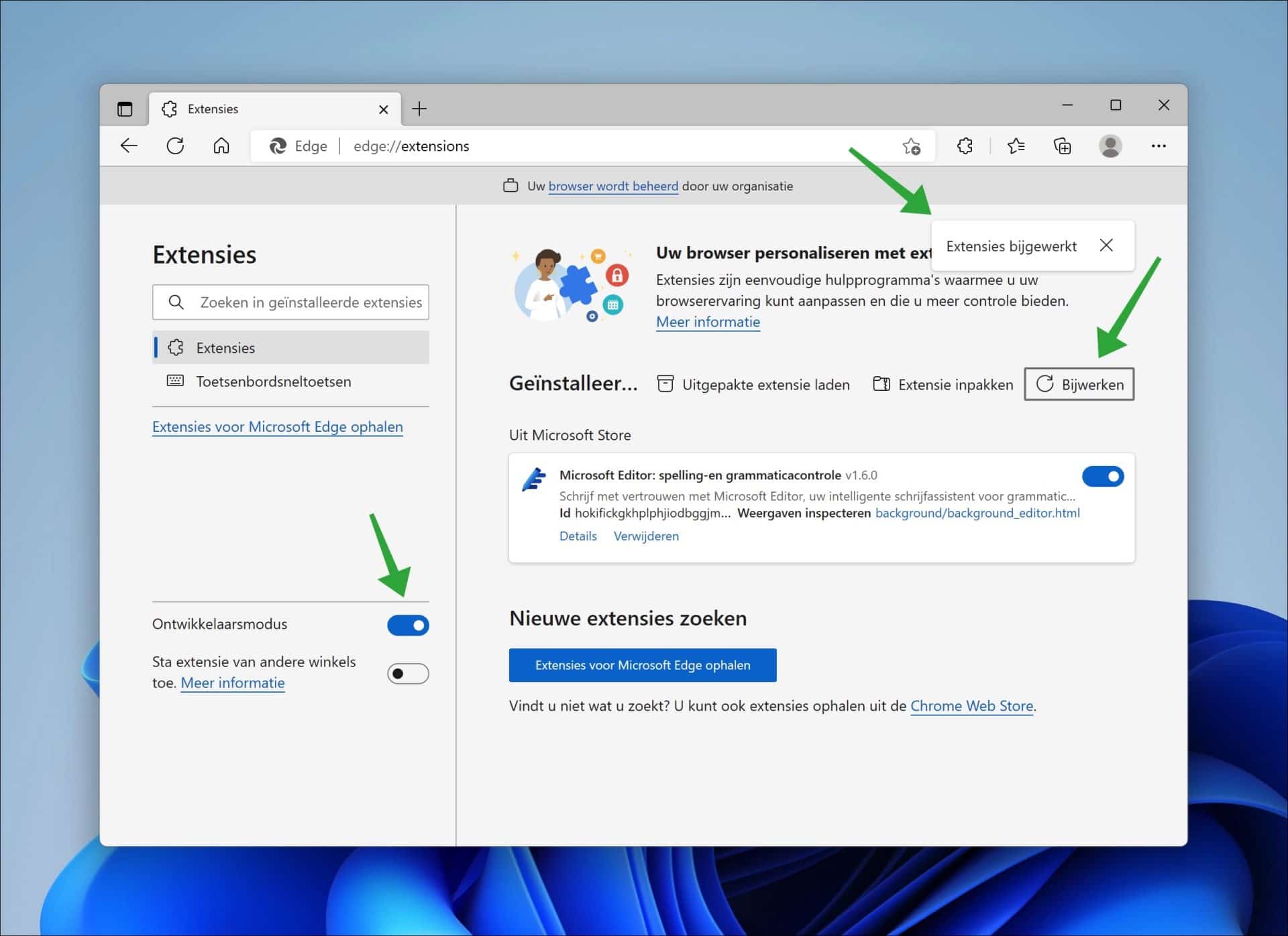 Browser extensie updaten in Chrome, Firefox of Edge browser