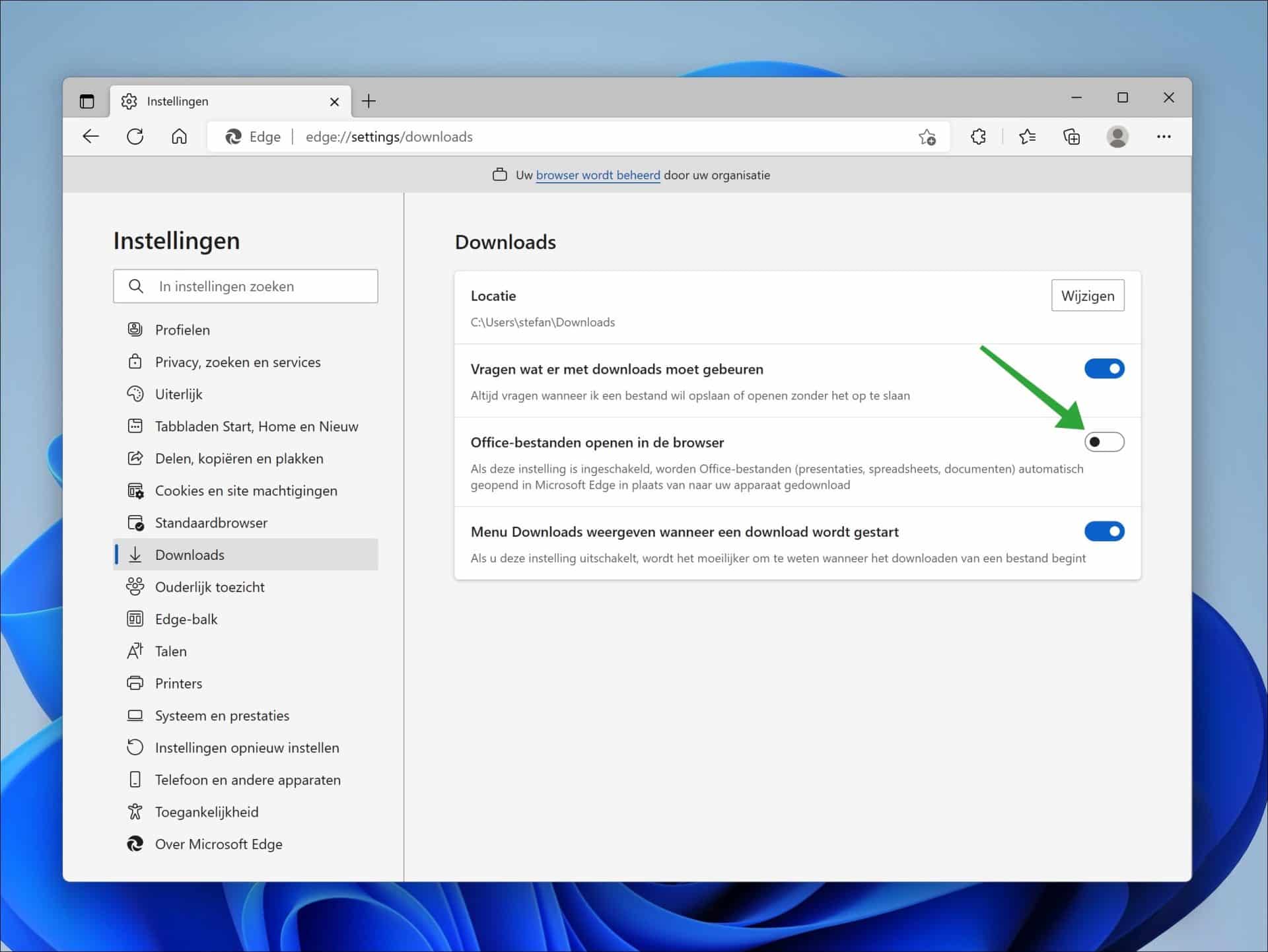 Downloads map locatie in de Microsoft Edge browser wijzigen