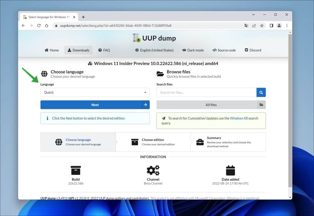 UUP Dump gebruiken om een Windows ISO te downloaden