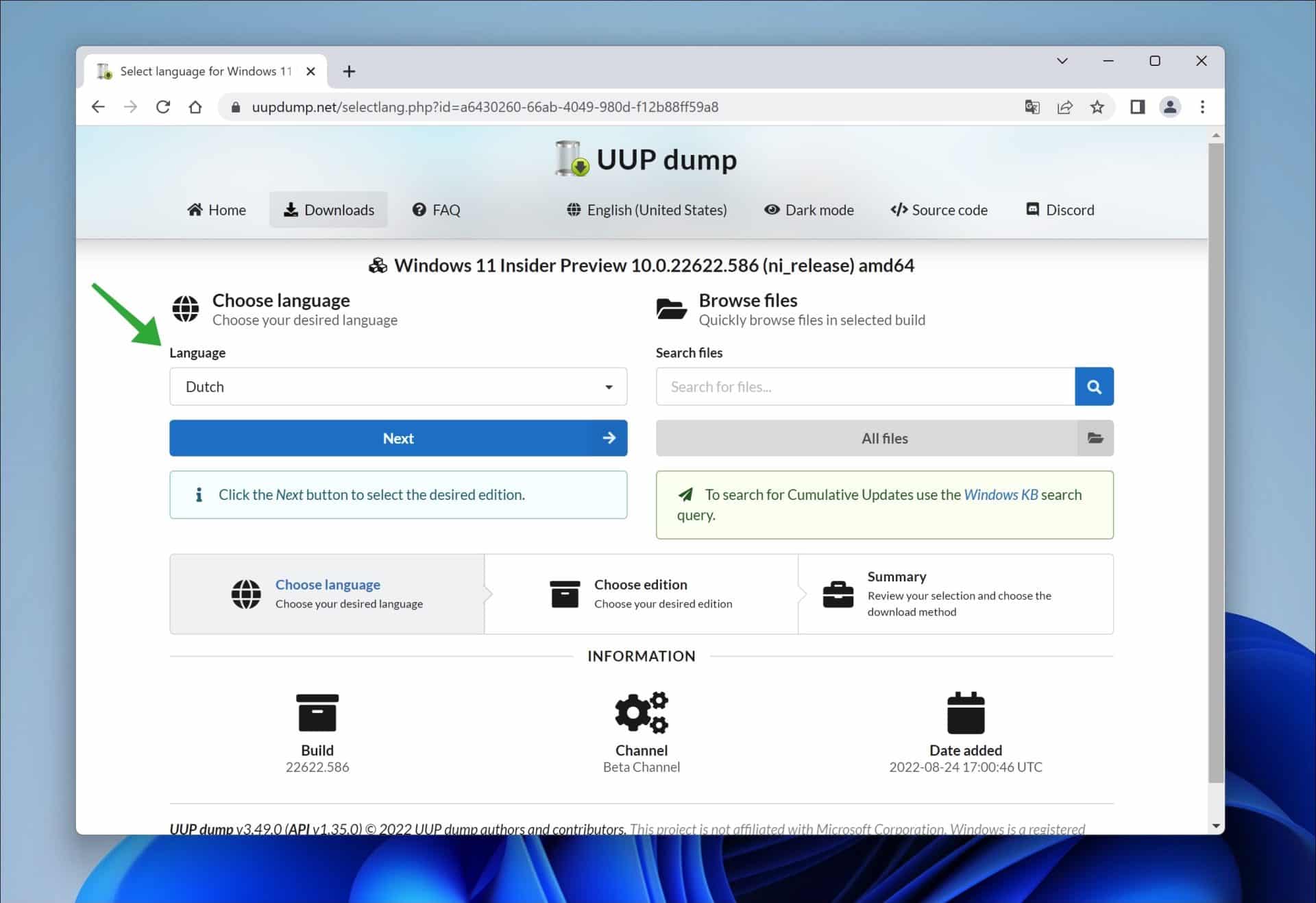 UUP Dump gebruiken om een Windows ISO te downloaden