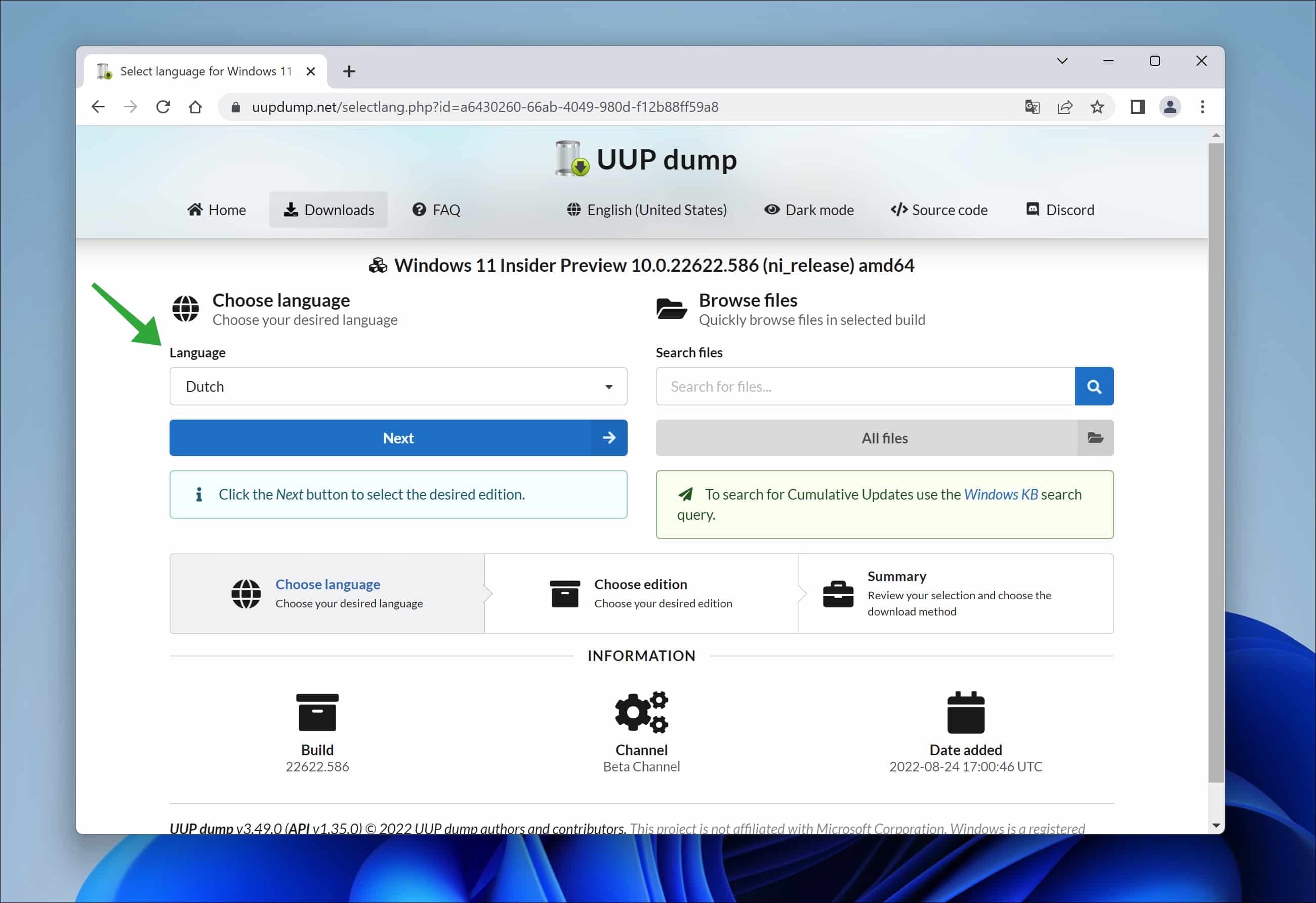 UUP Dump gebruiken om een Windows ISO te downloaden