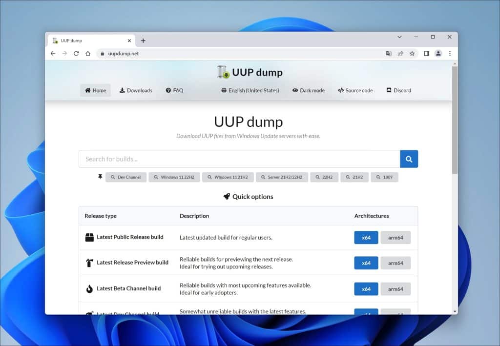 UUP Dump gebruiken om een Windows ISO te downloaden