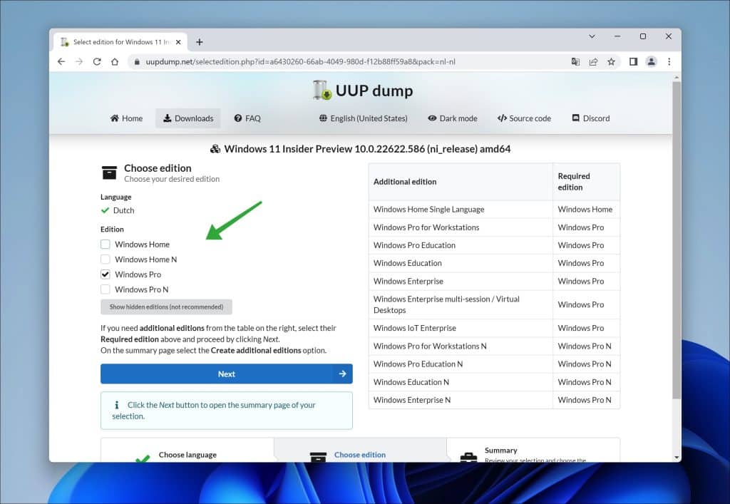UUP Dump gebruiken om een Windows ISO te downloaden