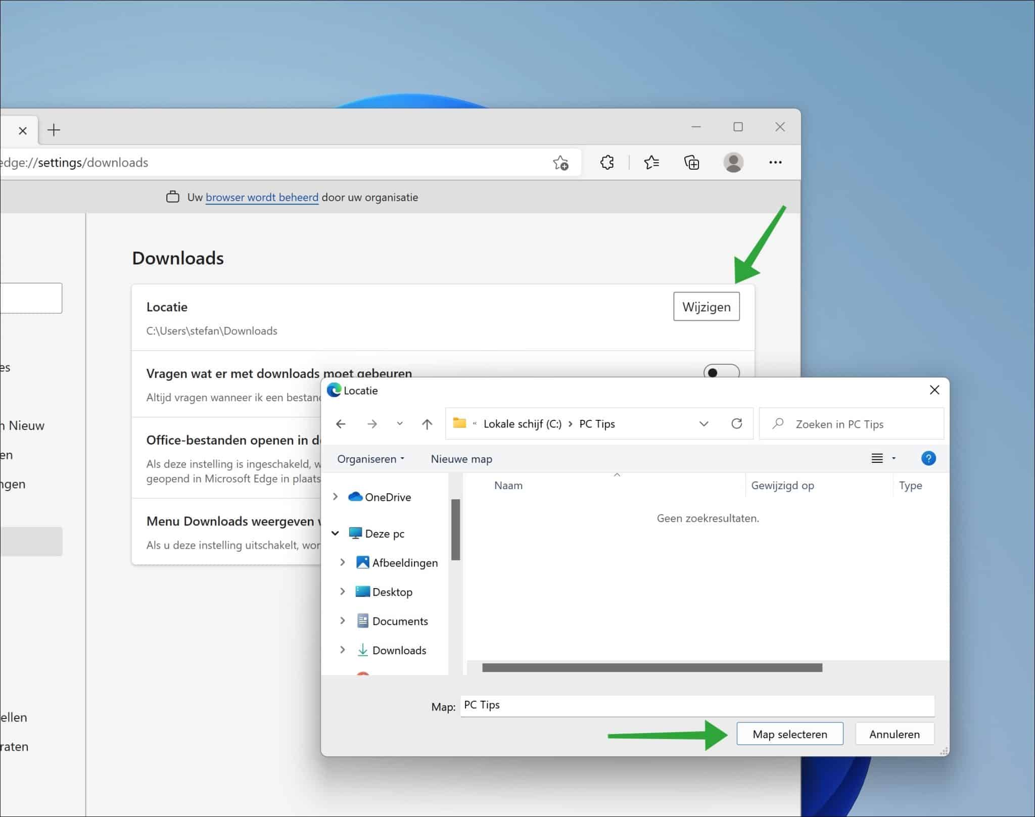 Downloads map locatie in de Microsoft Edge browser wijzigen