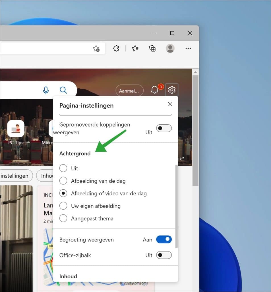 Nieuw tab pagina in de Microsoft browser aanpassen