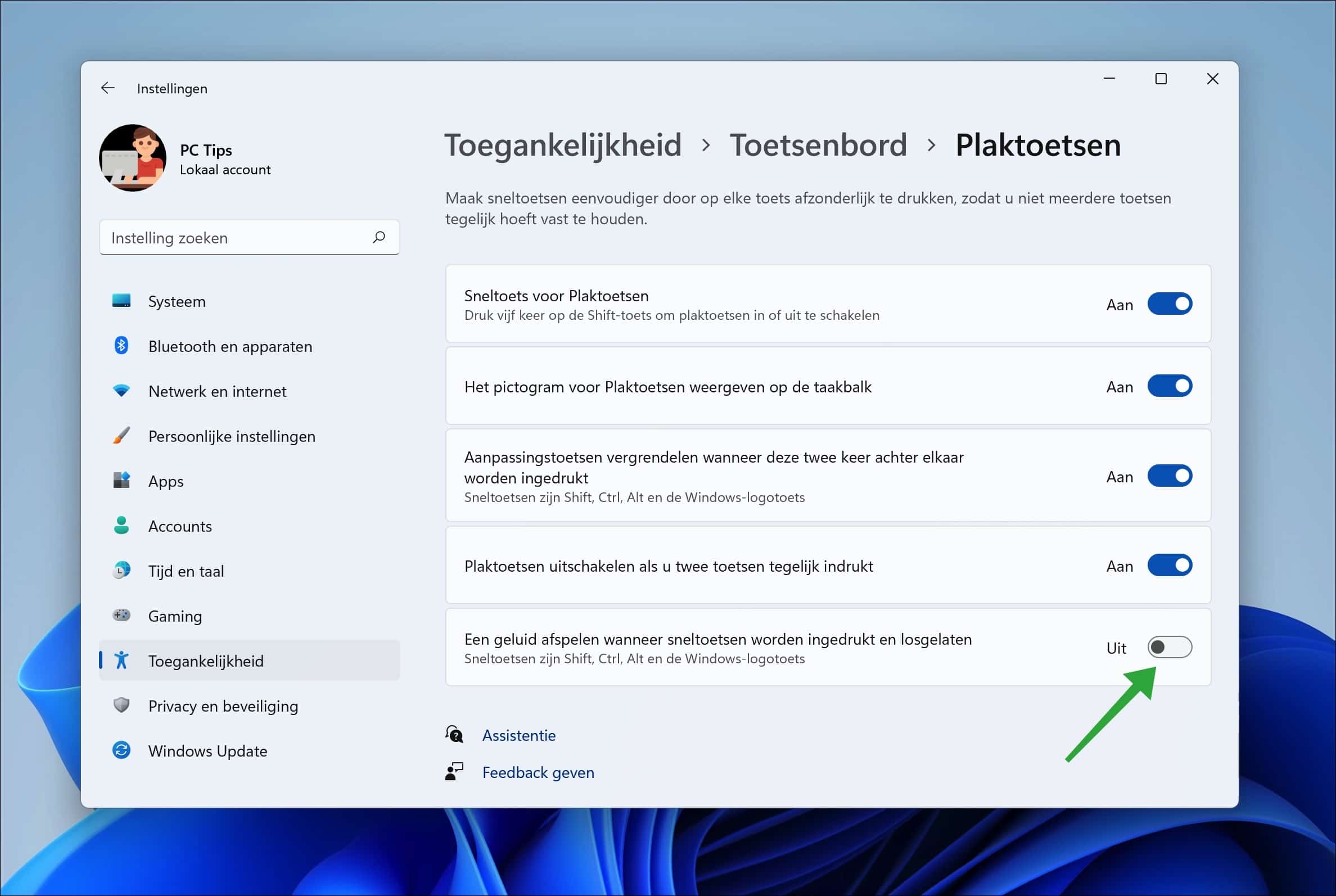Plaktoetsen uitschakelen in Windows 11? Zo werkt het!