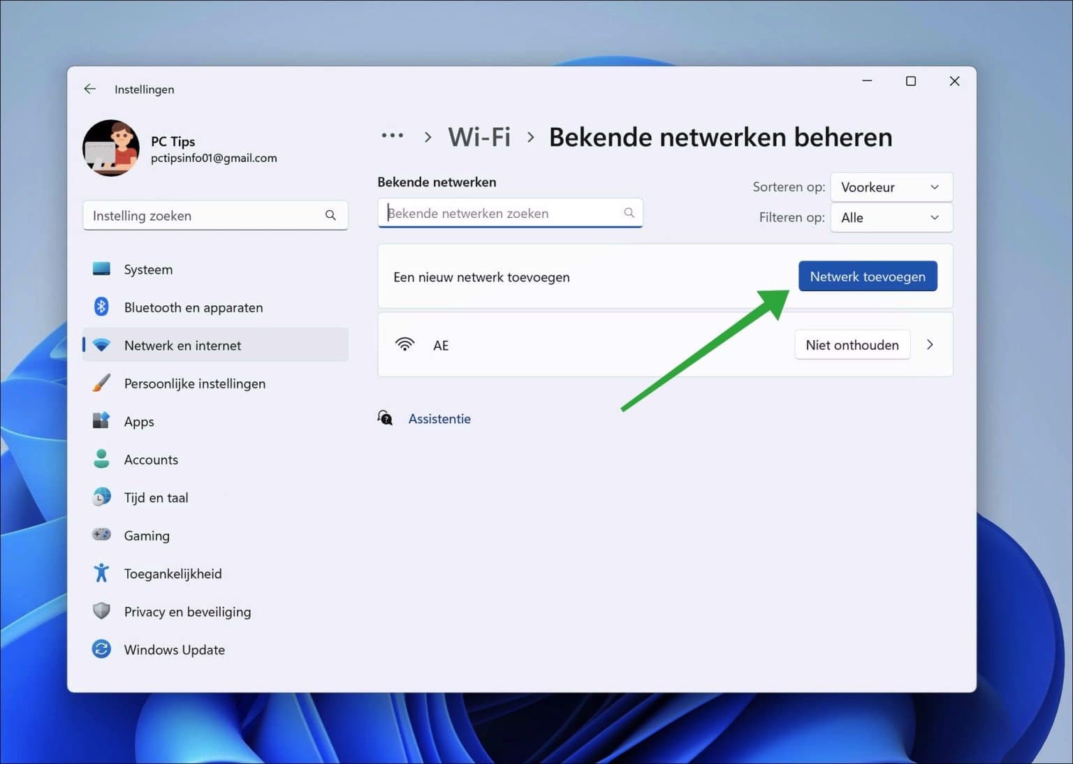Verbinden met verborgen wifi netwerk in Windows 11